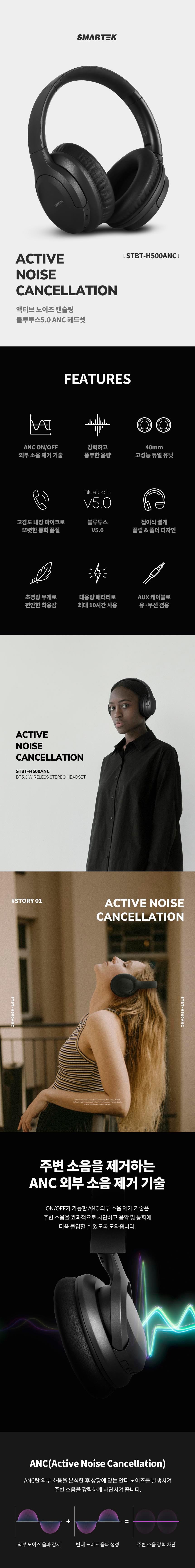 디지털명품존 스마텍 STBT-H500ANC 노이즈캔슬링 블루투스 헤드폰 - 핫트랙스